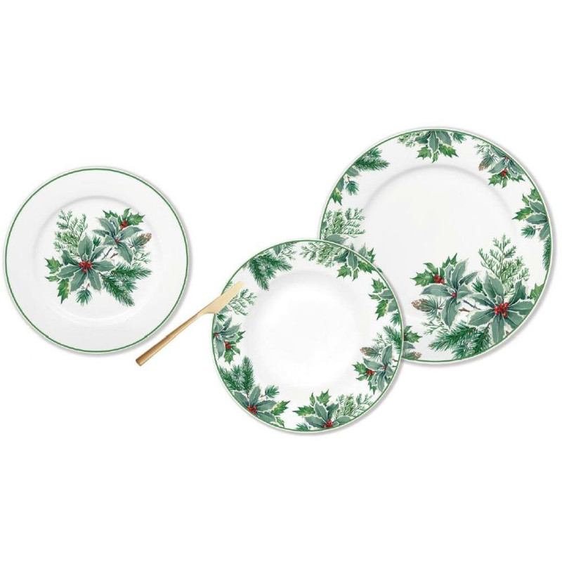 Coffret Service de table de Noël 18 pièces en Porcelaine Blanc Motif ...