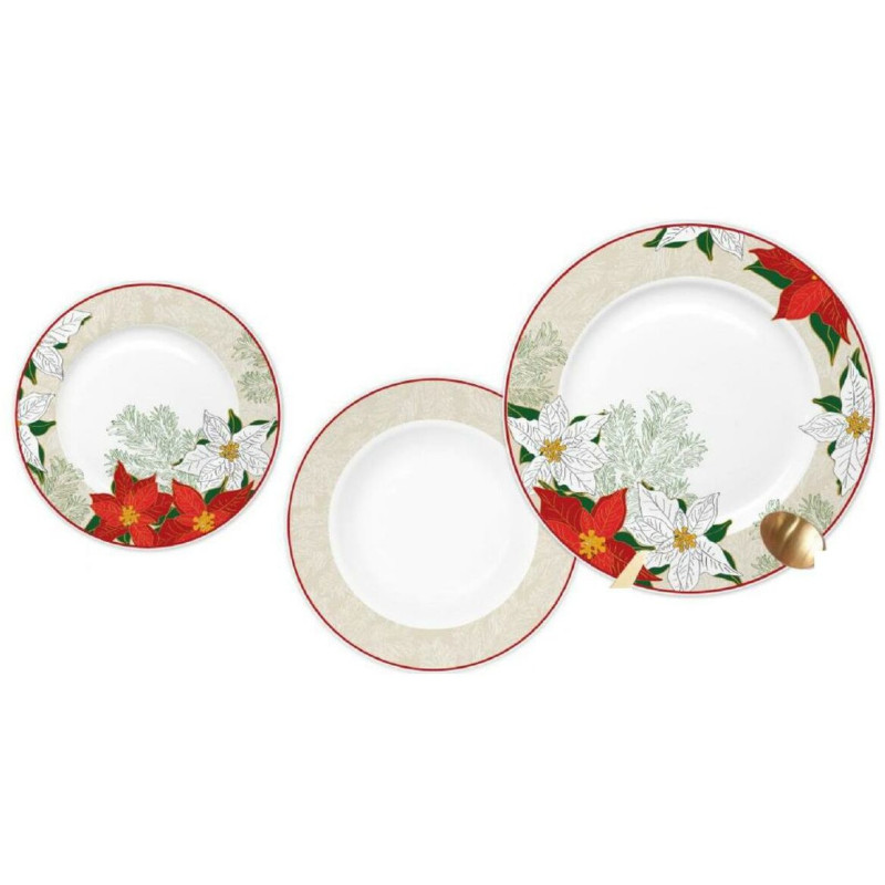 Coffret Service de table de Noël 18 pièces en Porcelaine Blanc Motif ...