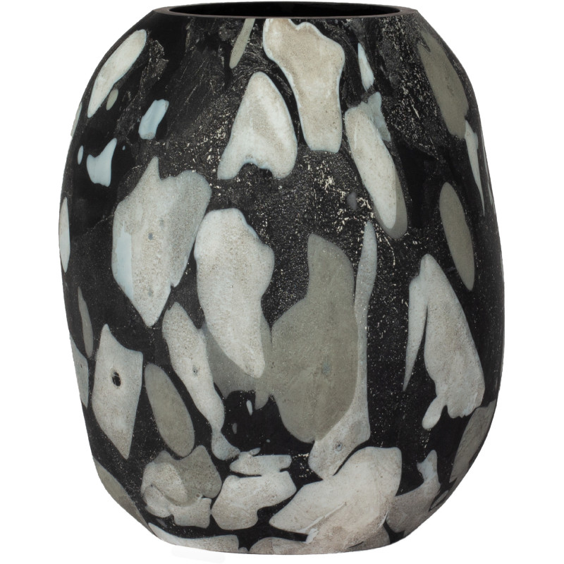 Vase moderne Plat en Verre Noir Blanc Motif taches Hauteur 27 cm Lorena
