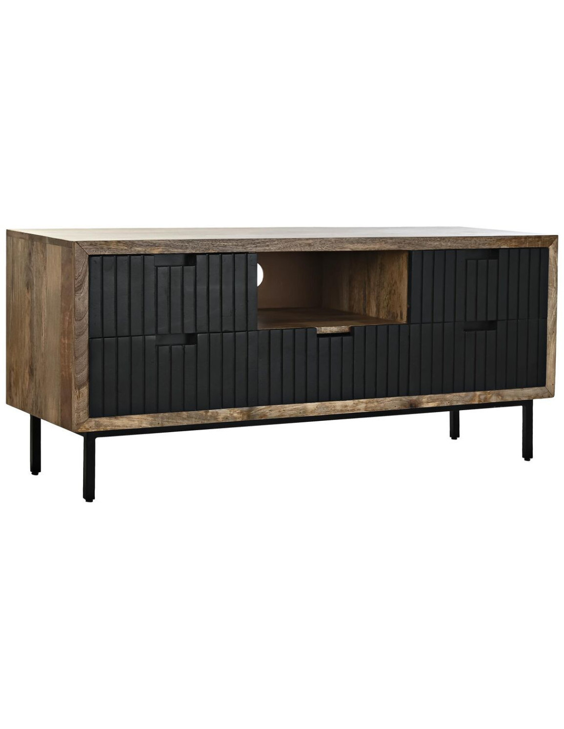 Meuble télé moderne 5 tiroirs 1 niche en Bois de manguier Marron clair ...