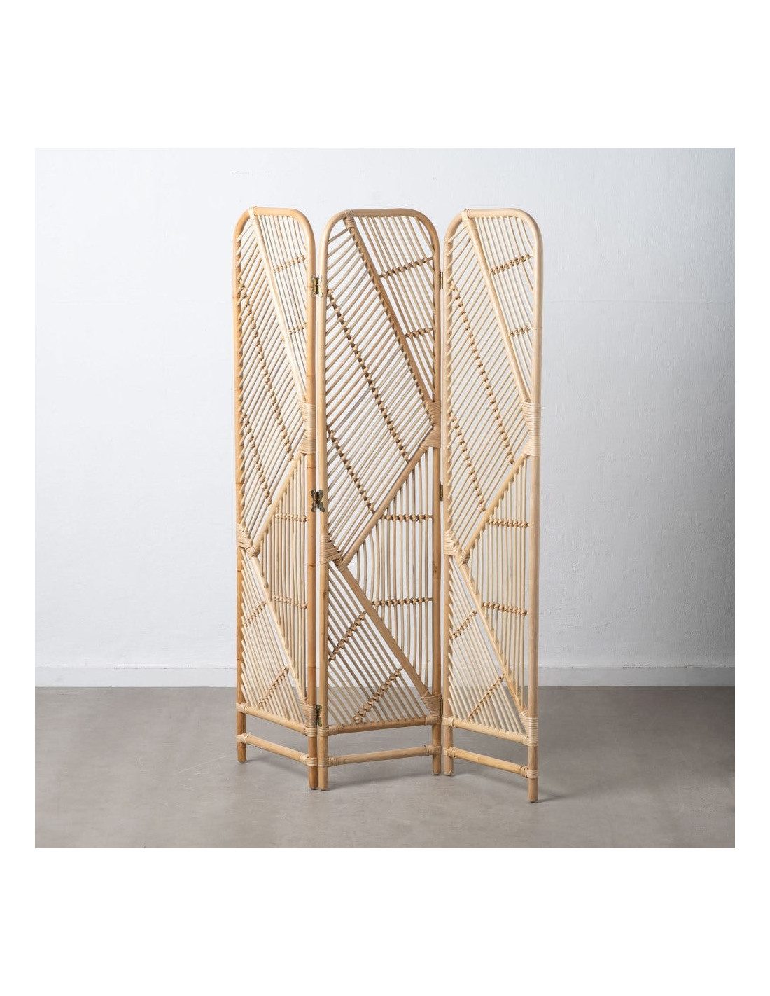 Paravent vintage chic 3 panneaux en Rotin Naturel Rattan