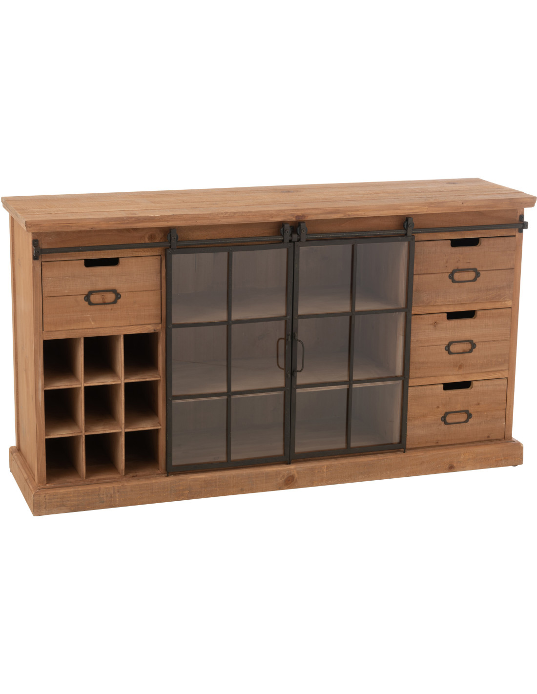 Grand Buffet industriel chic Bas 2 portes 4 tiroirs 9 range-bouteilles ...