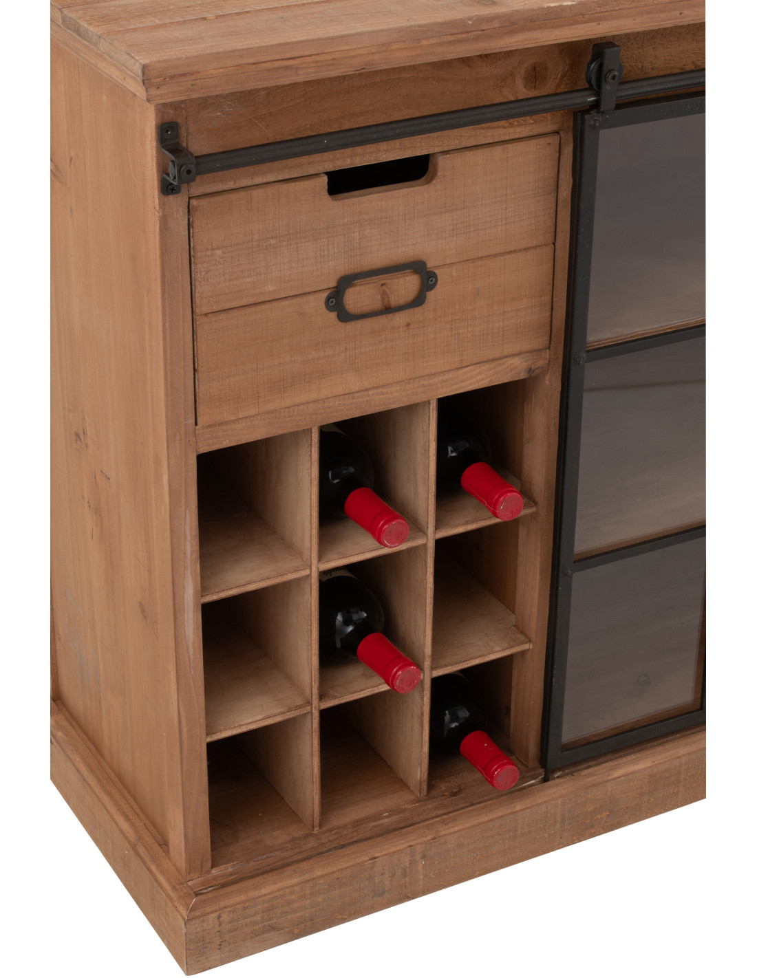 Grand Buffet industriel chic Bas 2 portes 4 tiroirs 9 range-bouteilles ...