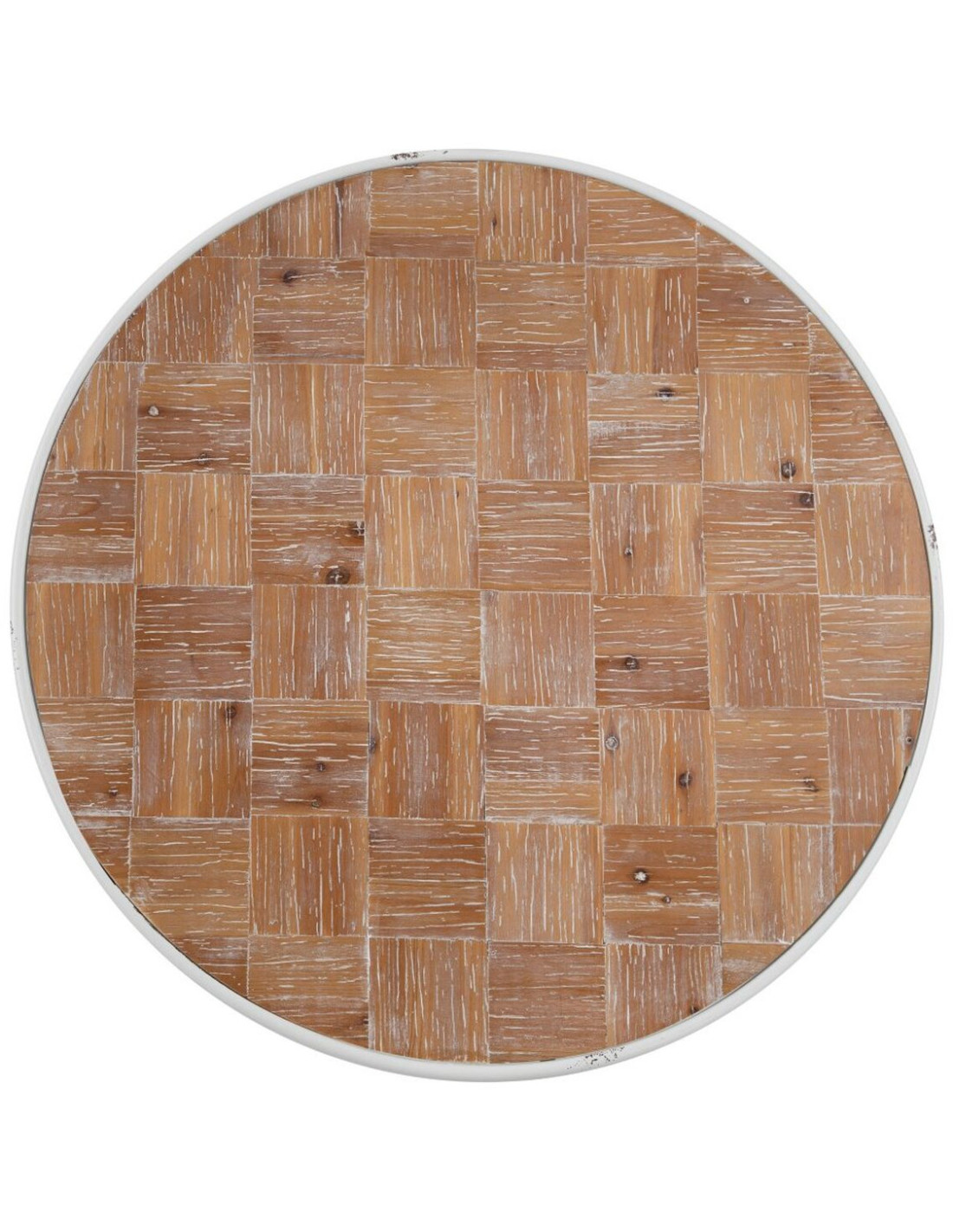 Table basse Ronde 75 cm en Bois Naturel Métal Blanc Leigha
