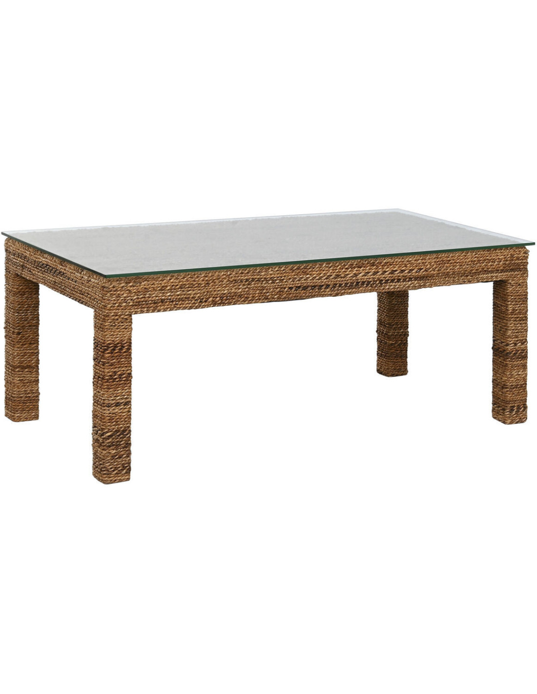 Table basse exotique chic Rectangulaire 120 cm Naturel Tressé Verre ...