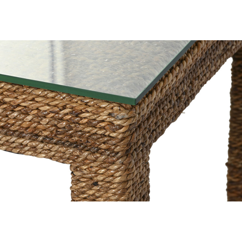 Table basse exotique chic Rectangulaire 120 cm Naturel Tressé Verre ...