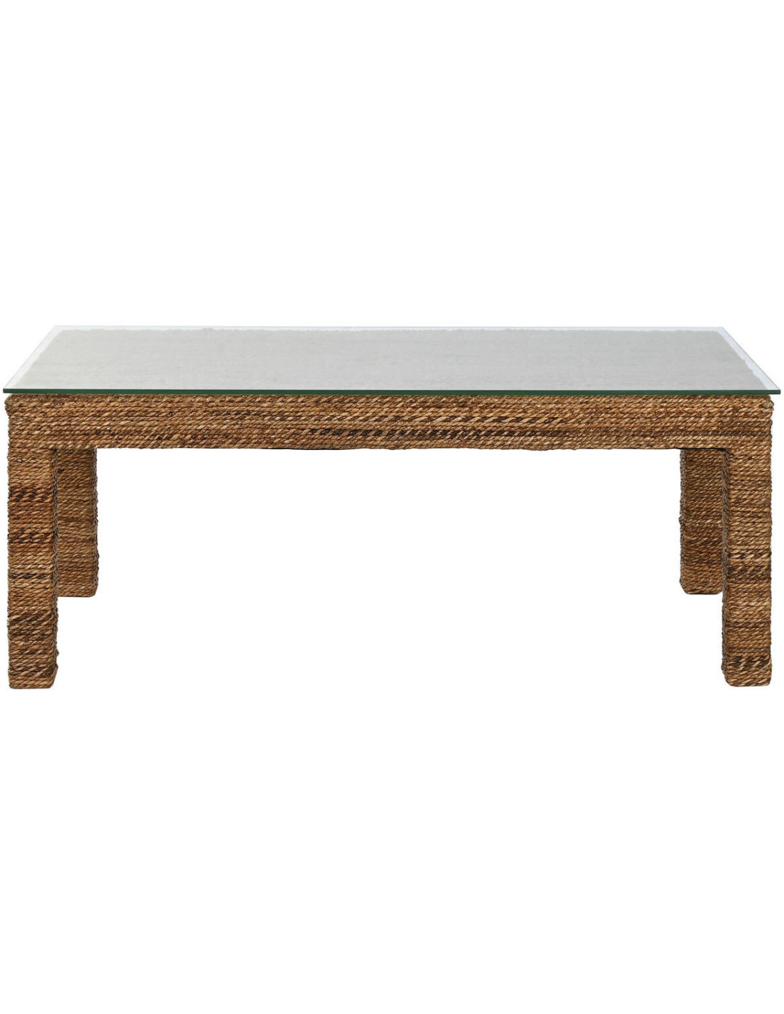 Table basse exotique chic Rectangulaire 120 cm Naturel Tressé Verre ...