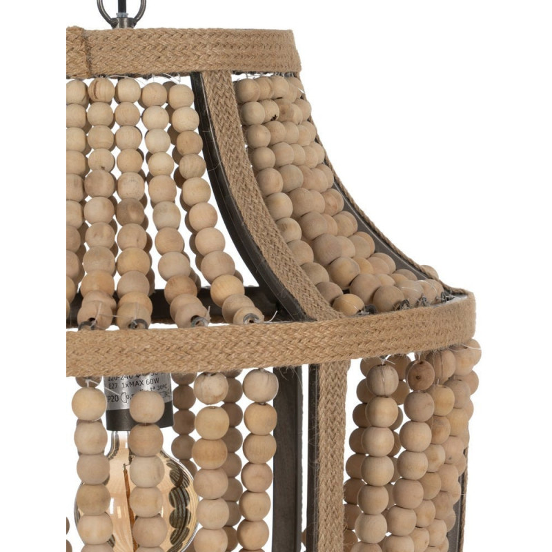 Suspension Originale 40 cm en Bois de Chêne Rotin Naturel Métal Avec ...