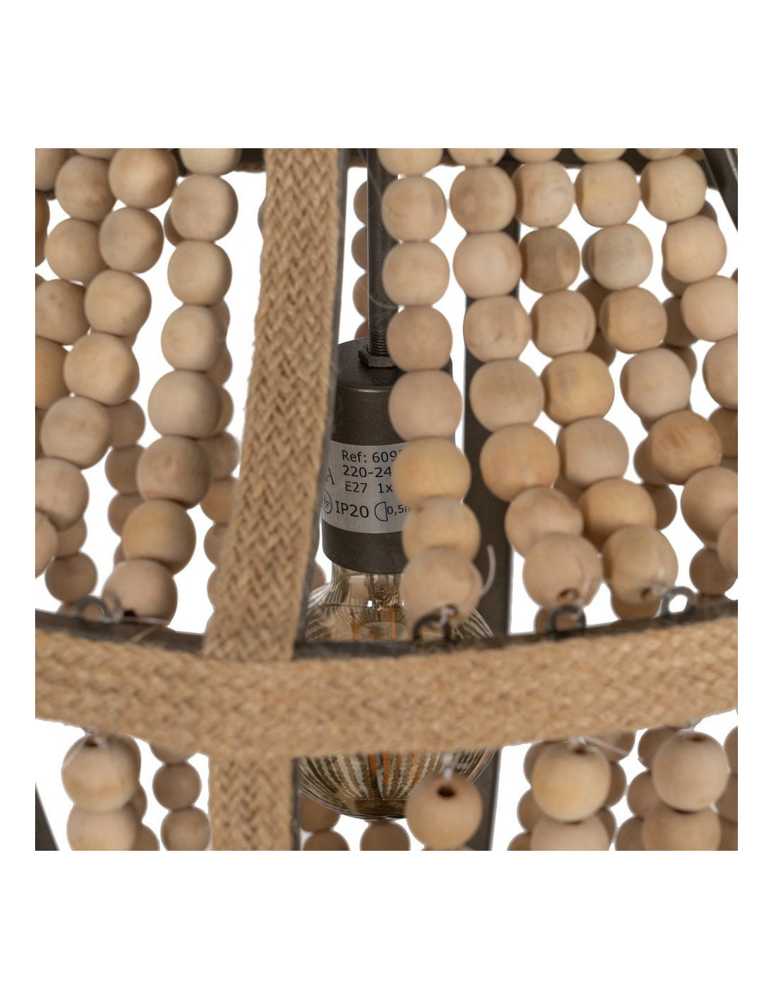 Suspension Originale 40 cm en Bois de Chêne Rotin Naturel Métal Avec ...