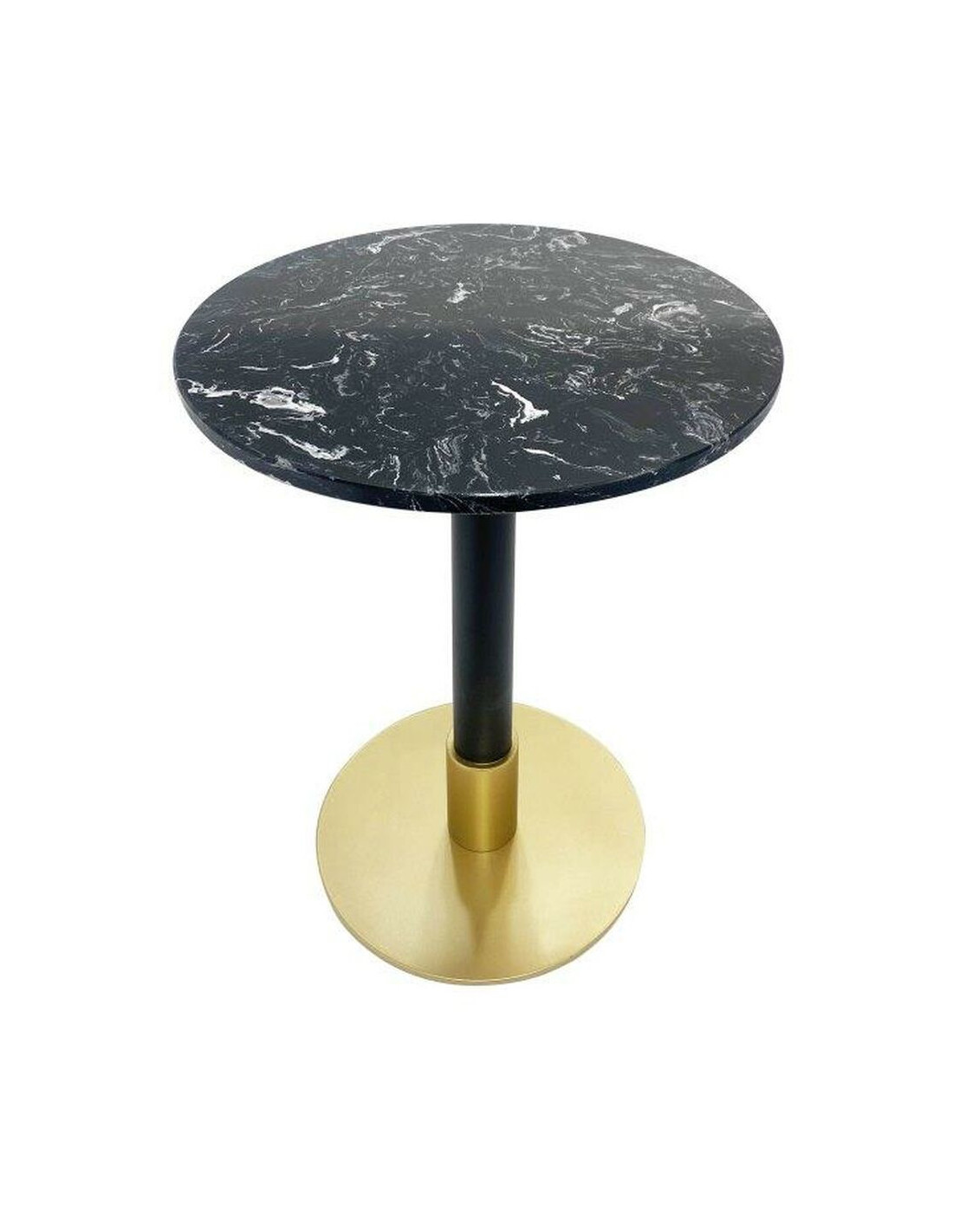 Sellette haute moderne Ronde en Marbre Noir Métal Doré Christa